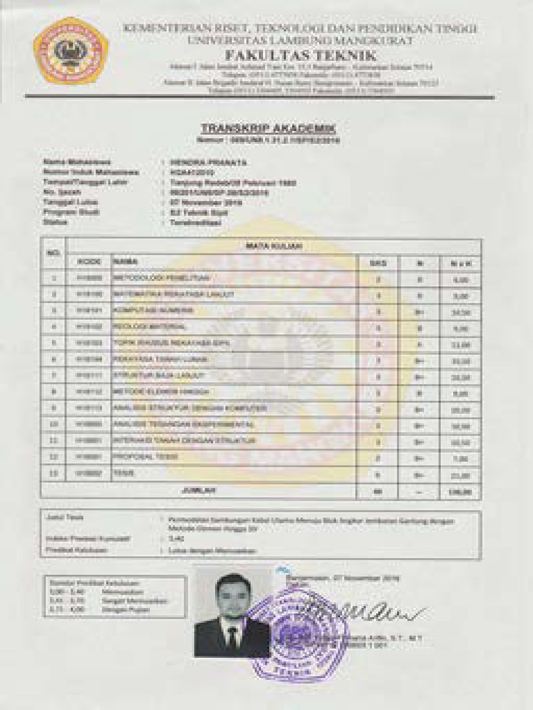 Transkrip Nilai S2 | PDF