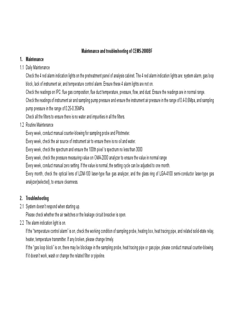 CEMS-2000BF Maintenance & Troubleshooting Guide | PDF | Troubleshooting ...