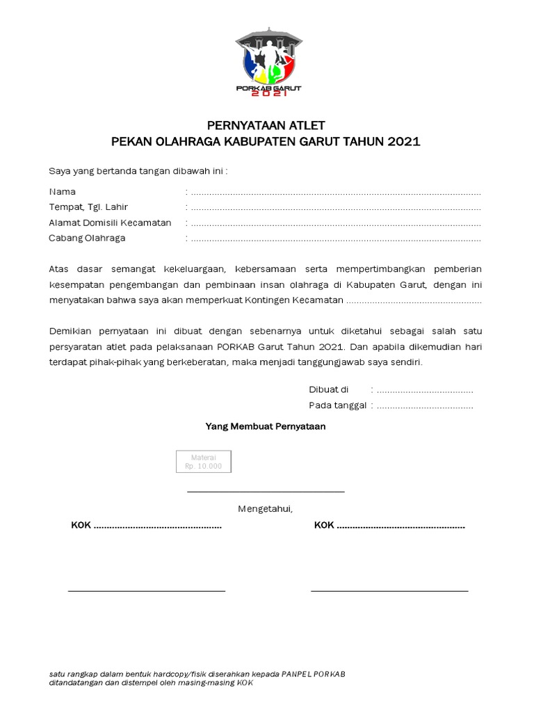 Form Pernyataan Mutasi Atlet | PDF | Bisnis | Game & Aktivitas