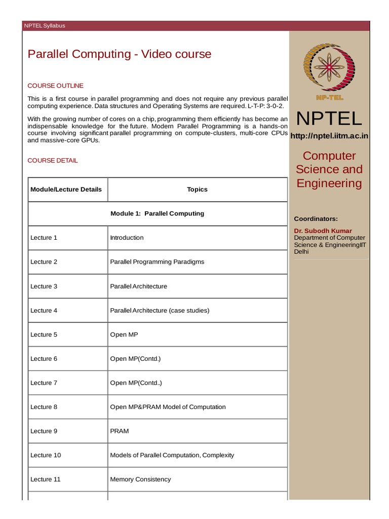 Nptel: Parallel Computing - Video Course | Download Free PDF | Parallel Computing | Multi Core ...