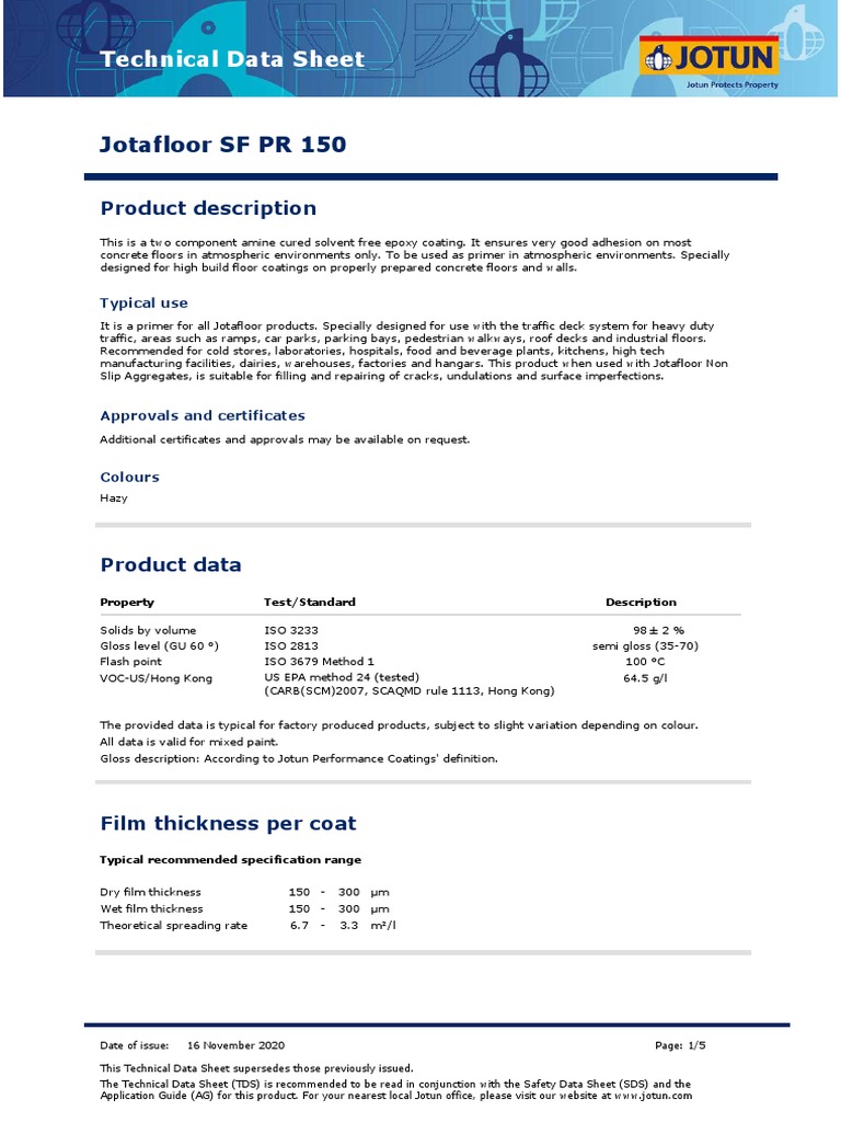 Jotafloor SF PR 150: Technical Data Sheet | PDF | Concrete | Green Building