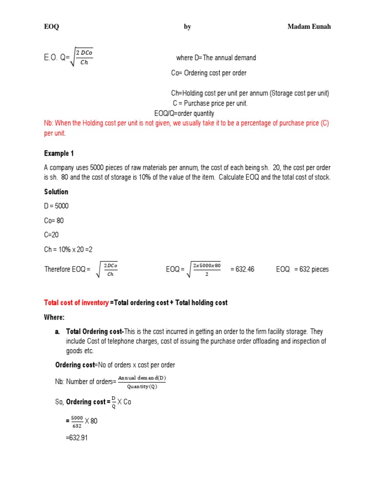 Calculate EOQ and Total Inventory Cost | PDF | Cost | Financial Accounting