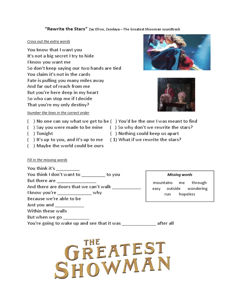 Rewrite The Stars Worksheet | PDF
