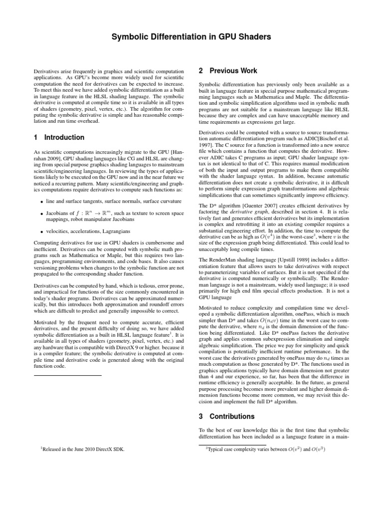 Symbolic Differentiation In Gpu Shaders 2 Previous Work Pdf Shader