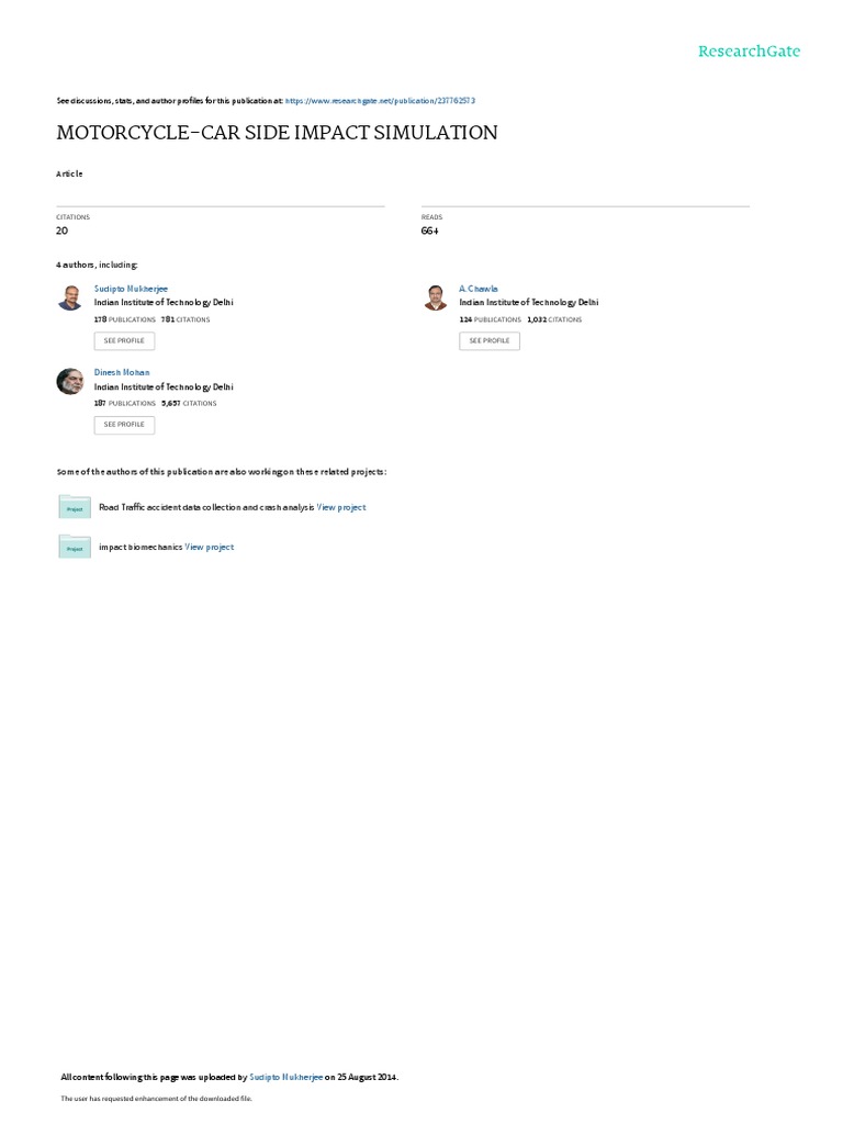 Motorcycle-Car Side Impact Simulation:, Including | PDF | Simulation ...