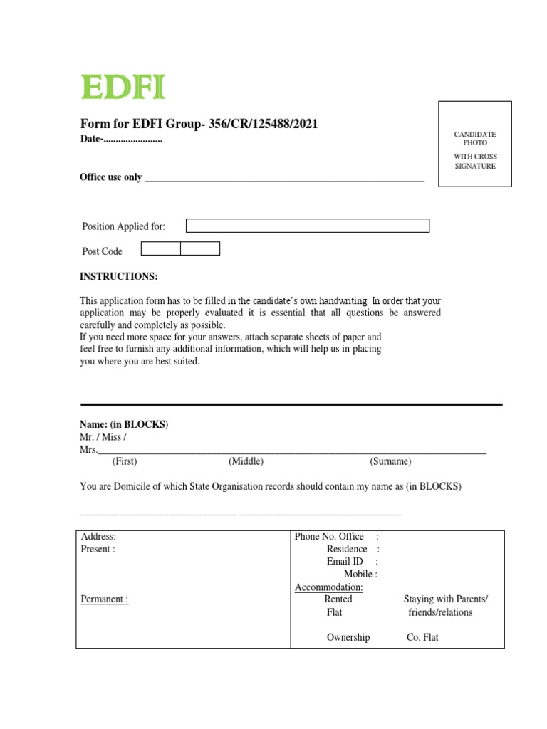 Form For EDFI Group-356/CR/125488/2021: Date-....................... | PDF
