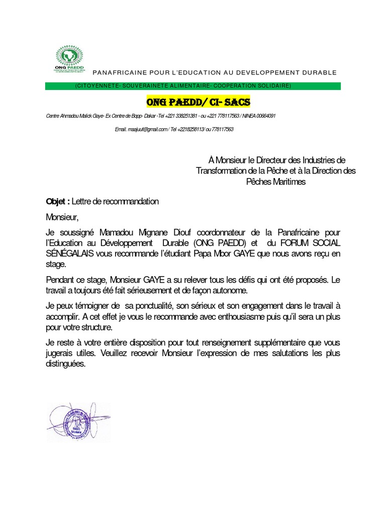 Lettre de Recommandation | PDF
