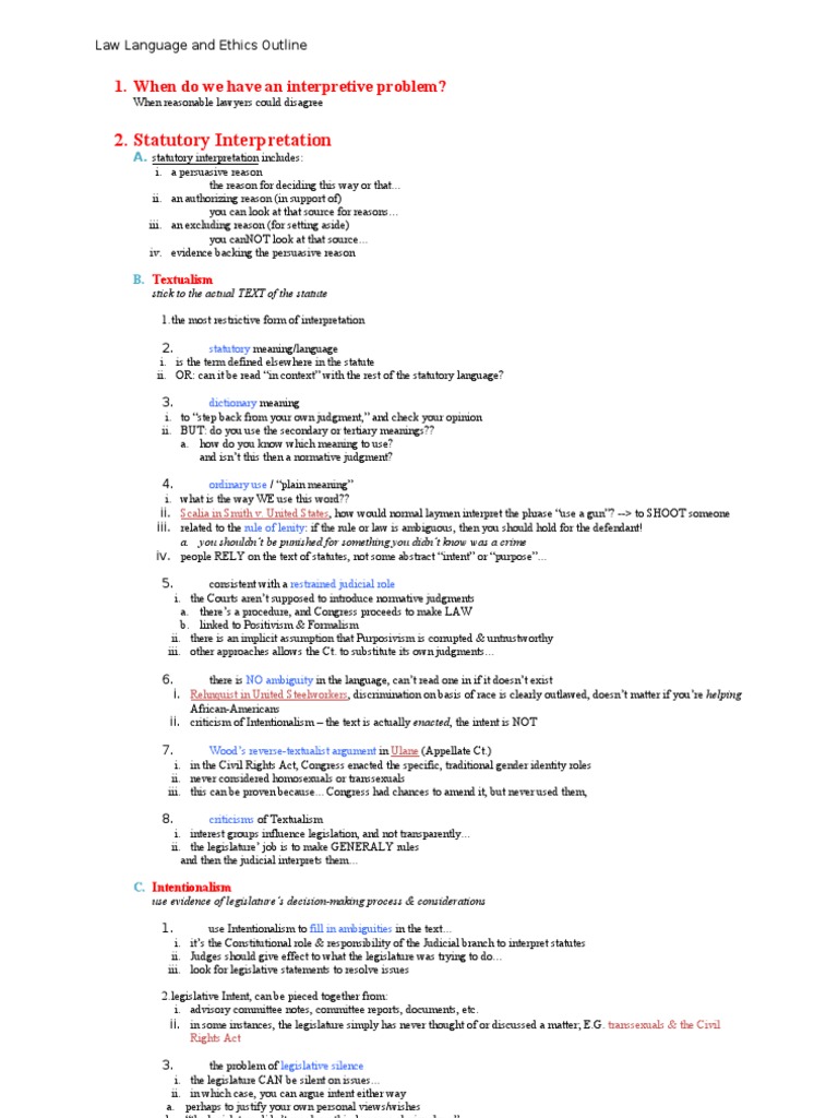 LLE Outline | PDF | Externality | Statutory Interpretation