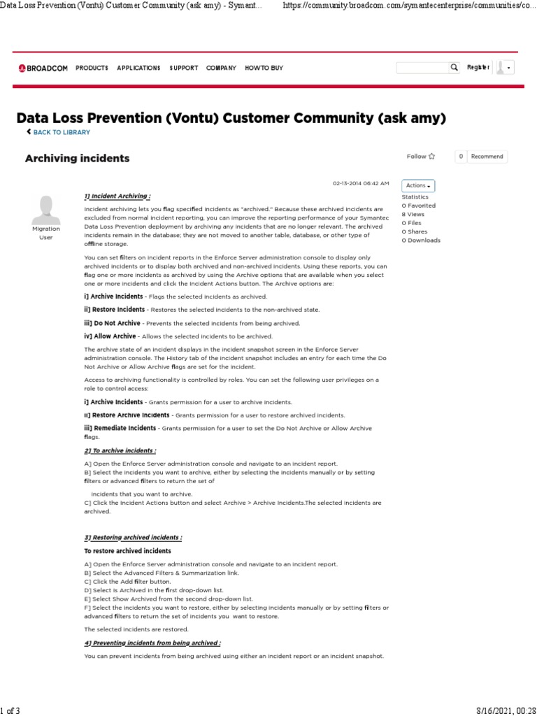 Data Loss Prevention (Vontu) Customer Community (Ask Amy) : Archiving ...