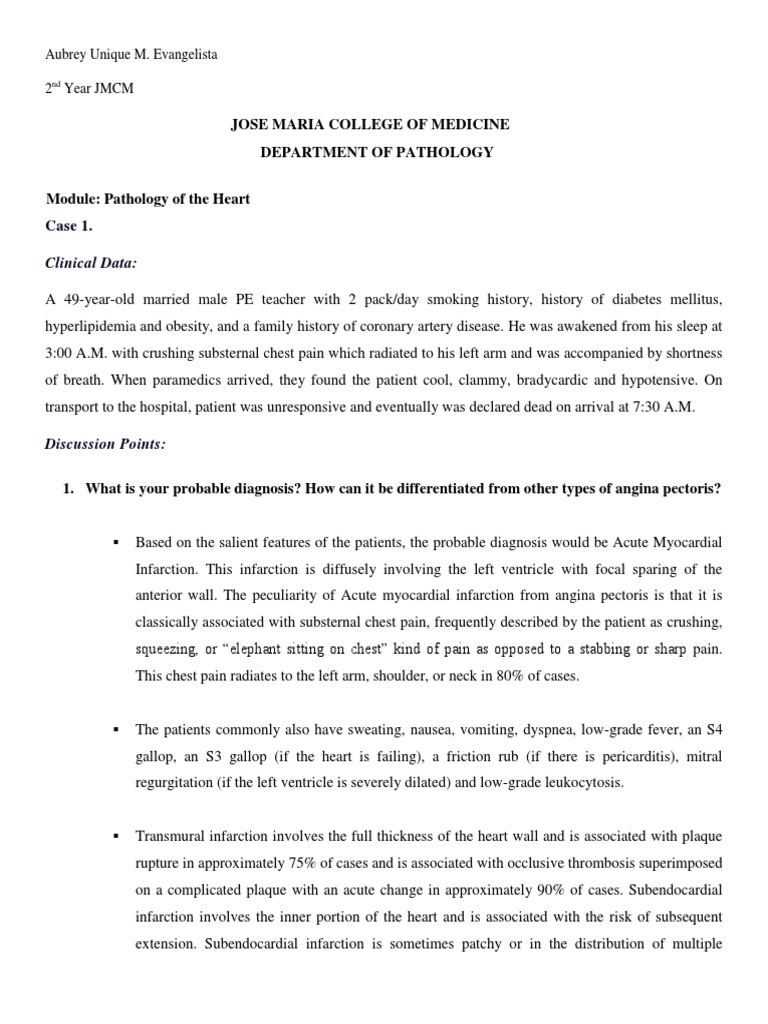 Pathology Case Study - Evangelista | PDF | Atheroma | Heart