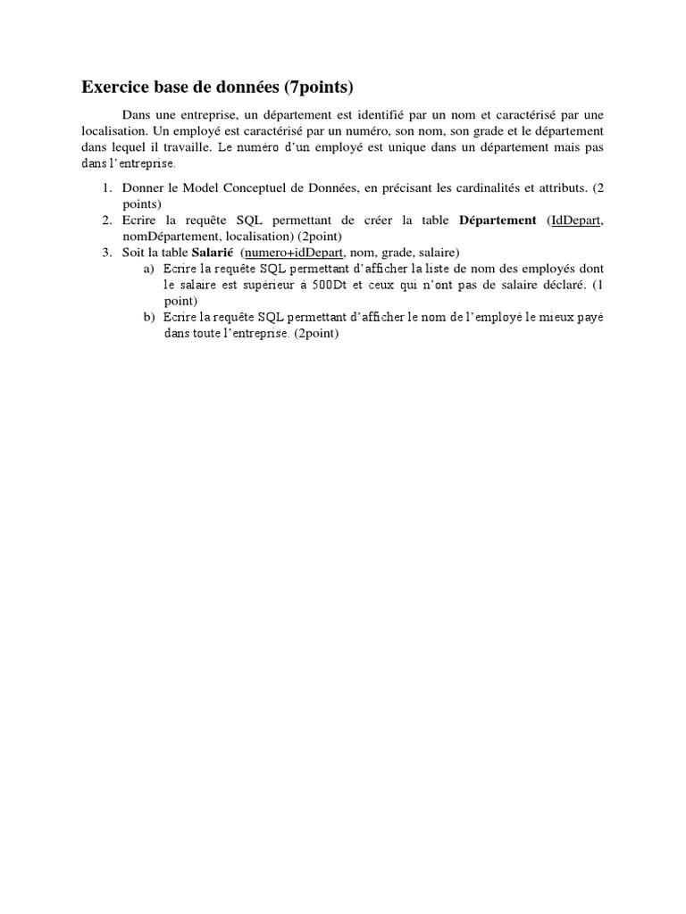 Exercice Examen Base de Données Enoncé | PDF | Ordinateurs