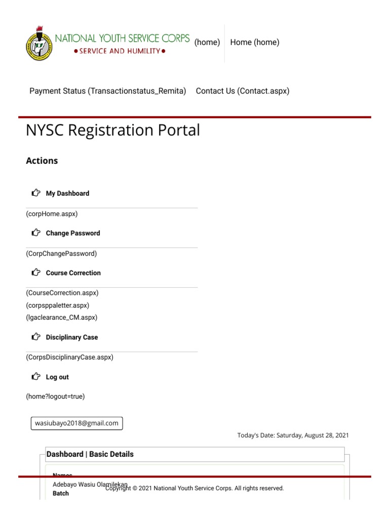 NYSC Registration Portal: Actions | PDF | Business | Finance & Money ...