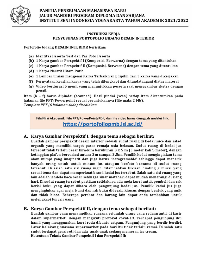 Instruksi Kerja Penyusunan Portofolio Desain Interior 2021 | PDF