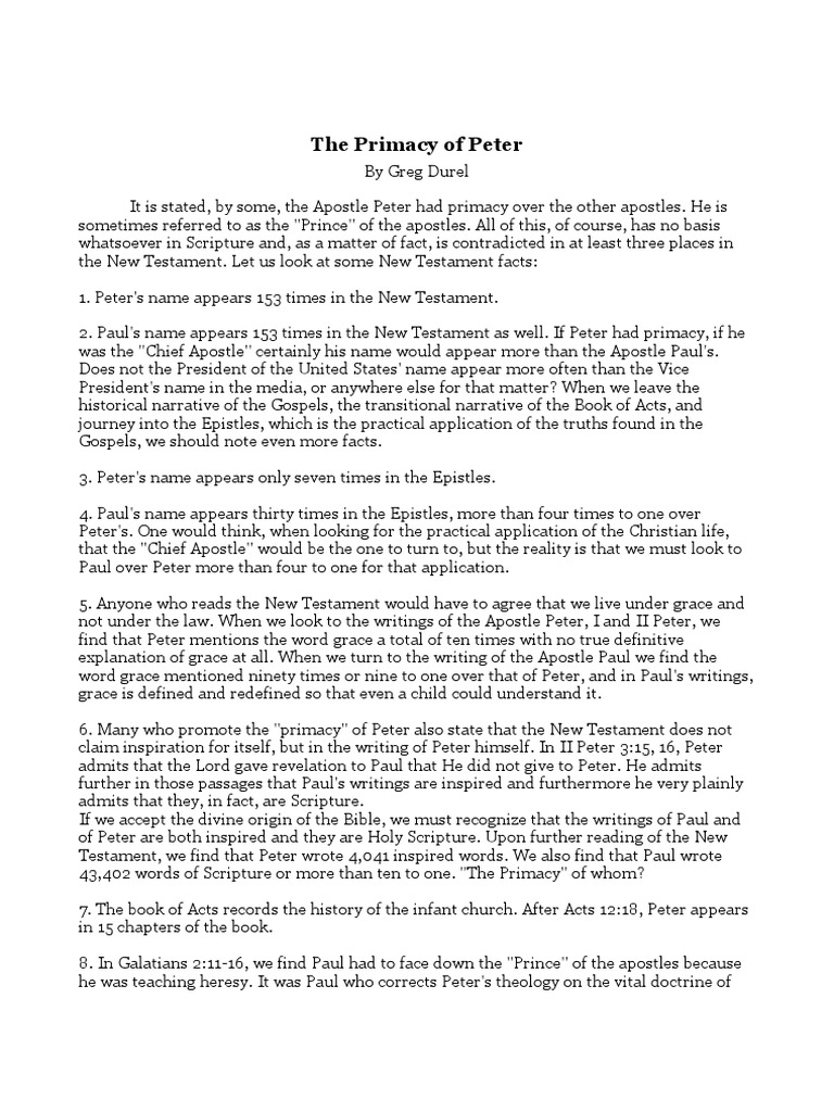 The Primacy of Peter | PDF | Saint Peter | Paul The Apostle