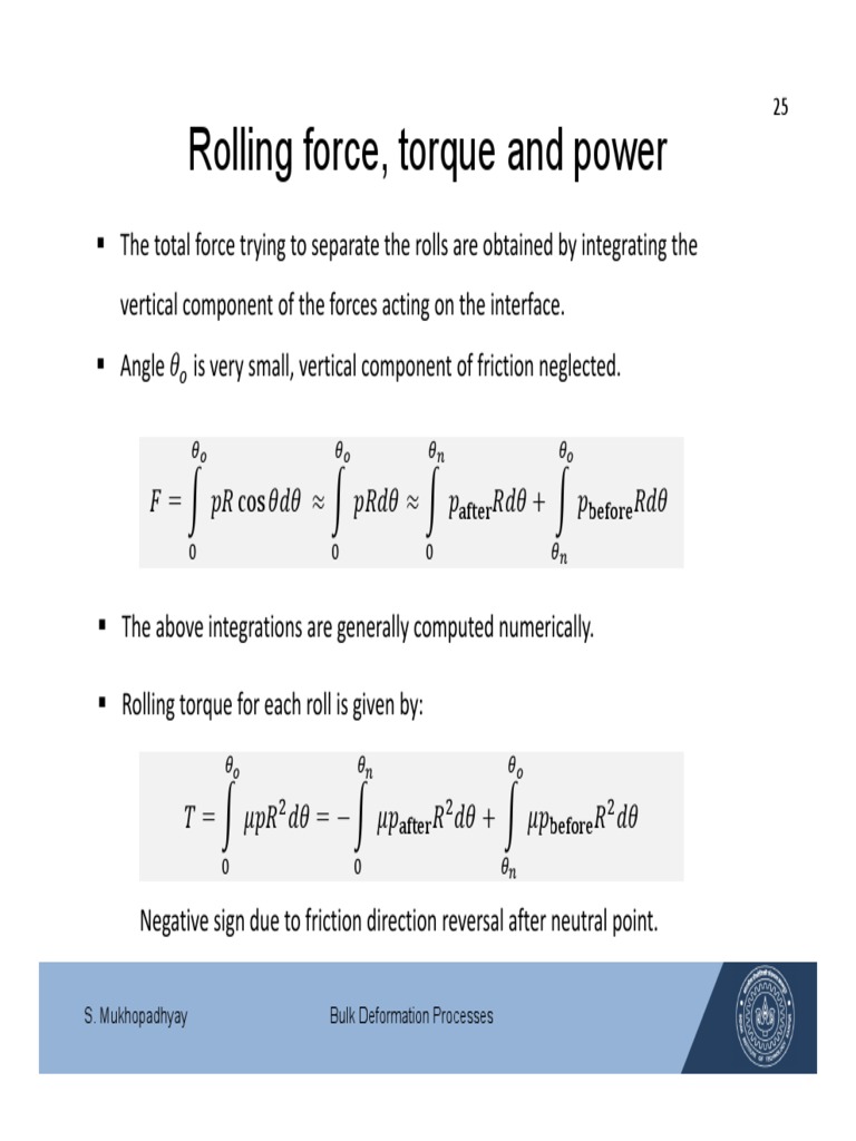 Rolling Force, Torque, and Power Analysis | PDF | Deformation ...
