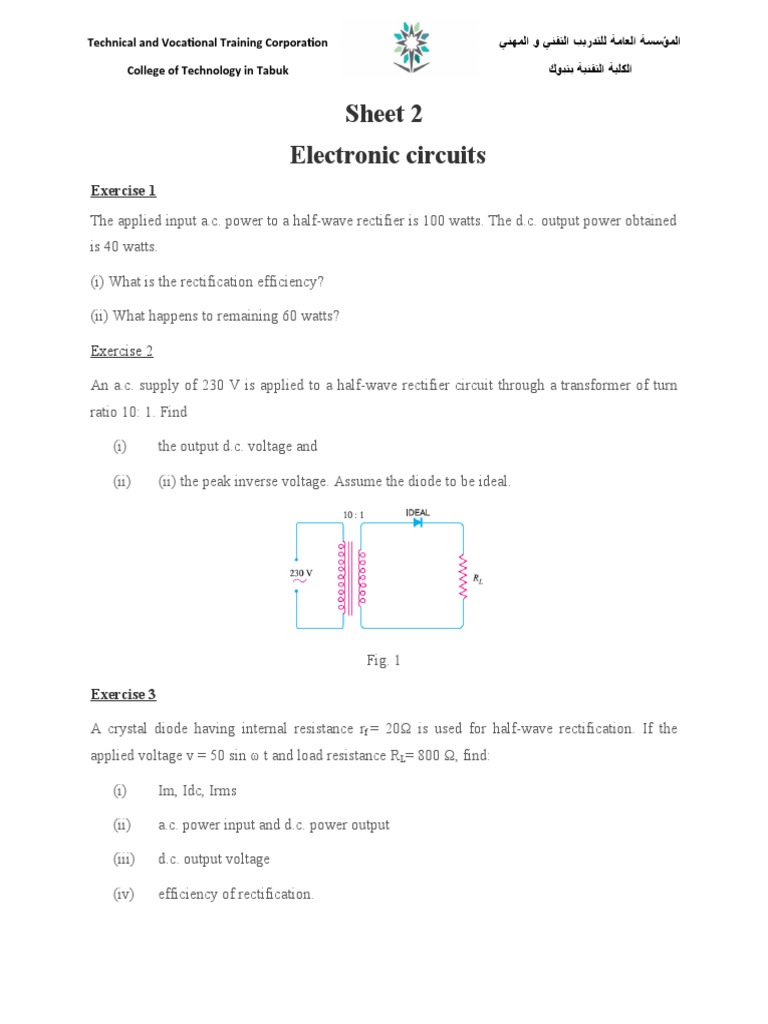 Sheet 2 Electronic Circuits | PDF | Rectifier | Diode