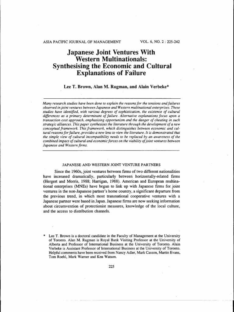 Japanese-Western Joint Venture Failures | PDF | Joint Venture | Japan