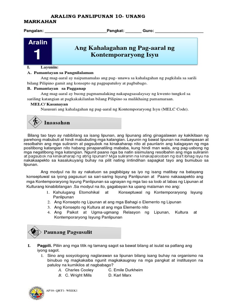AP 10 Q1 Week 1 | PDF