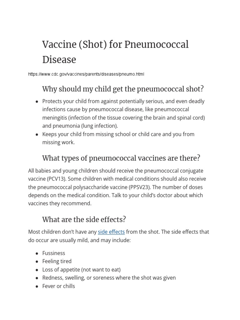 Vaccine (Shot) For Pneumococcal Disease | PDF | Clinical Medicine ...