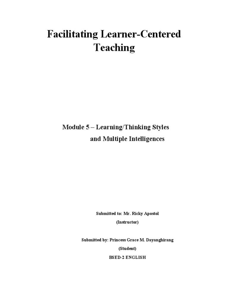 Module 5 Facilitating Learner Centered Teaching | PDF | Learning Styles ...