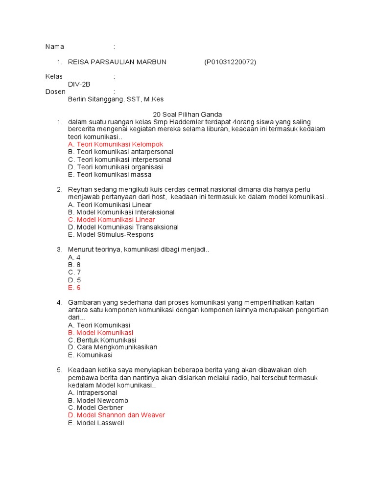 20 Soal Ilkom | PDF | Karier & Perkembangan | Ilmu Sosial