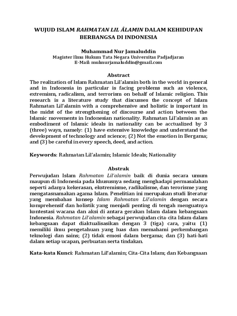 ISLAM RAHMATAN LIL'ALAMIN DALAM KEHIDUPAN BERBANGSA DI INDONESIA | PDF