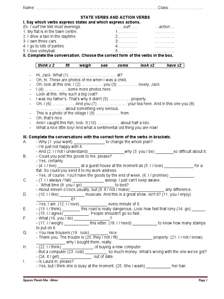 State Verbs & Action Verbs | PDF | Home & Garden