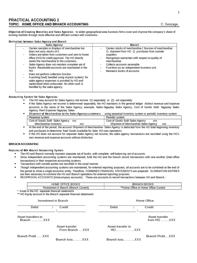 Practical Accounting 2: Topic: Home Office and Branch Accounting | PDF ...
