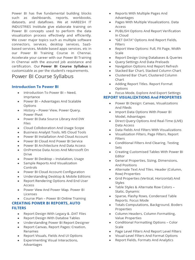 Power BI - Syllubus... | PDF | Chart | Cloud Computing