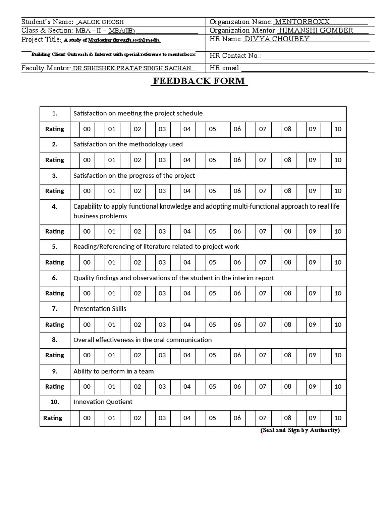Feedback Form | PDF | Behavior Modification | Learning