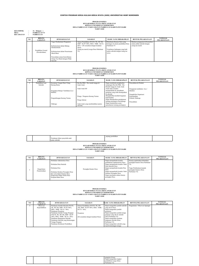 Contoh Program Kerja Kuliah Kerja Nyata | PDF