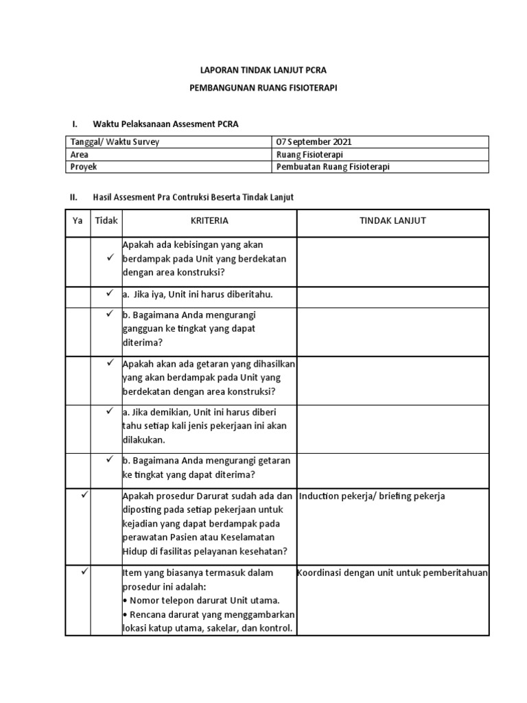 Contoh Laporan Tindak Lanjut Pcra Fisoterapi | PDF