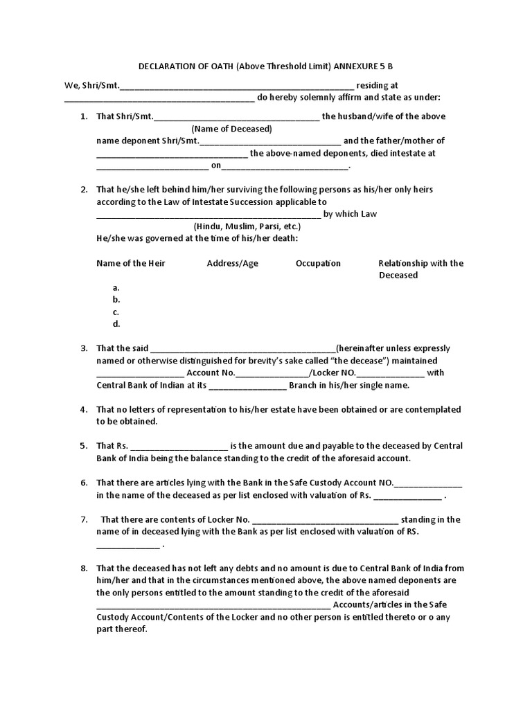 Declaration of Heirs Seeking Settlement of Deceased's Bank Accounts ...