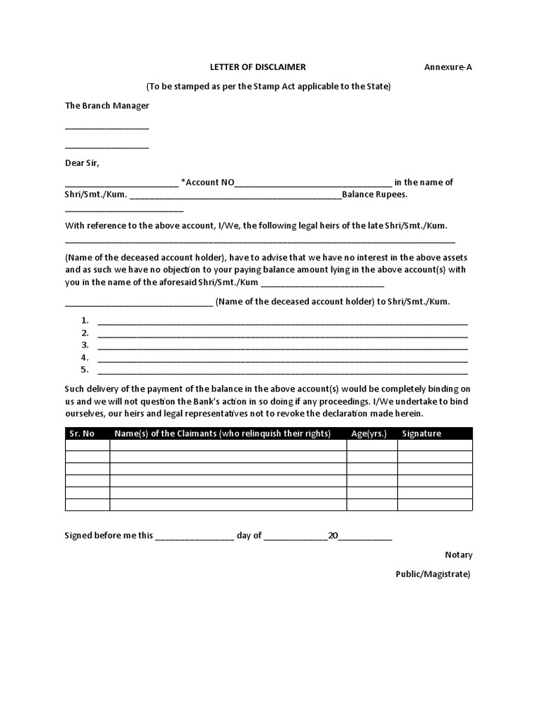 Letter of Disclaimer | PDF | Notary Public | Intestacy