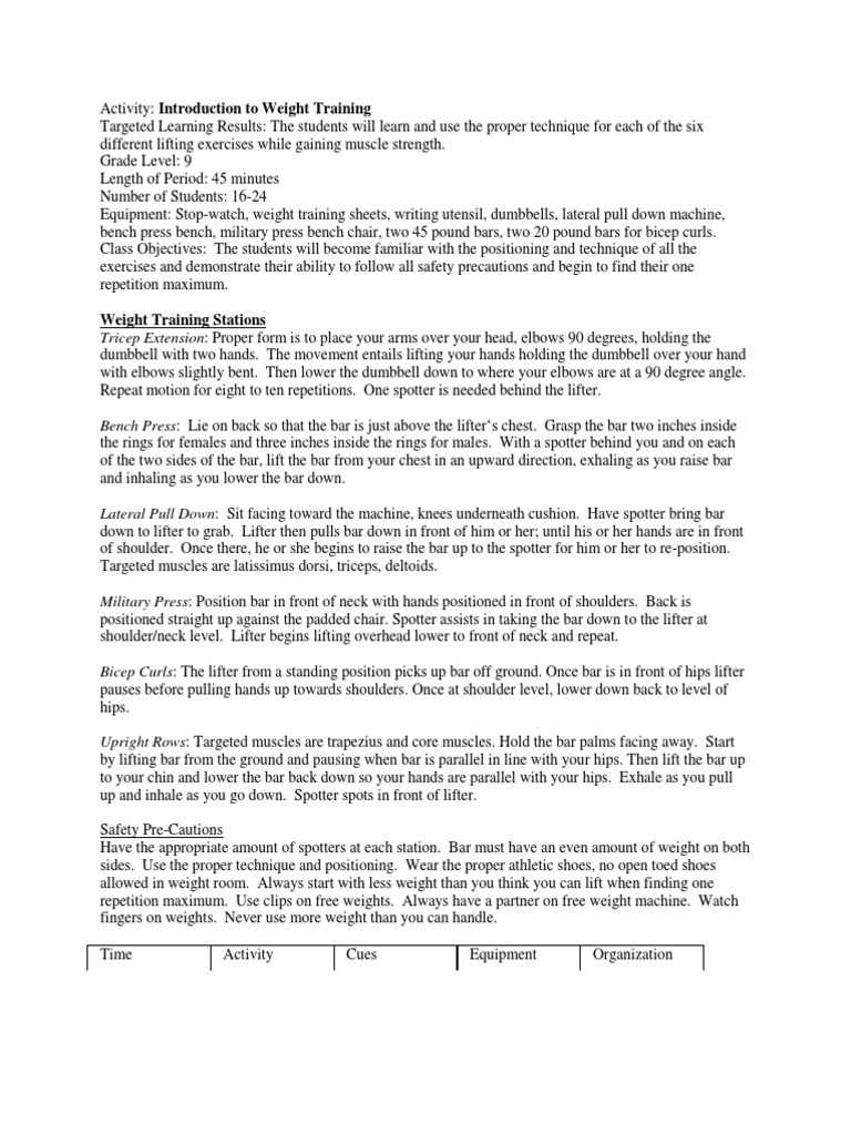 Intro To Weight Training Lesson | Download Free PDF | Weight Training ...