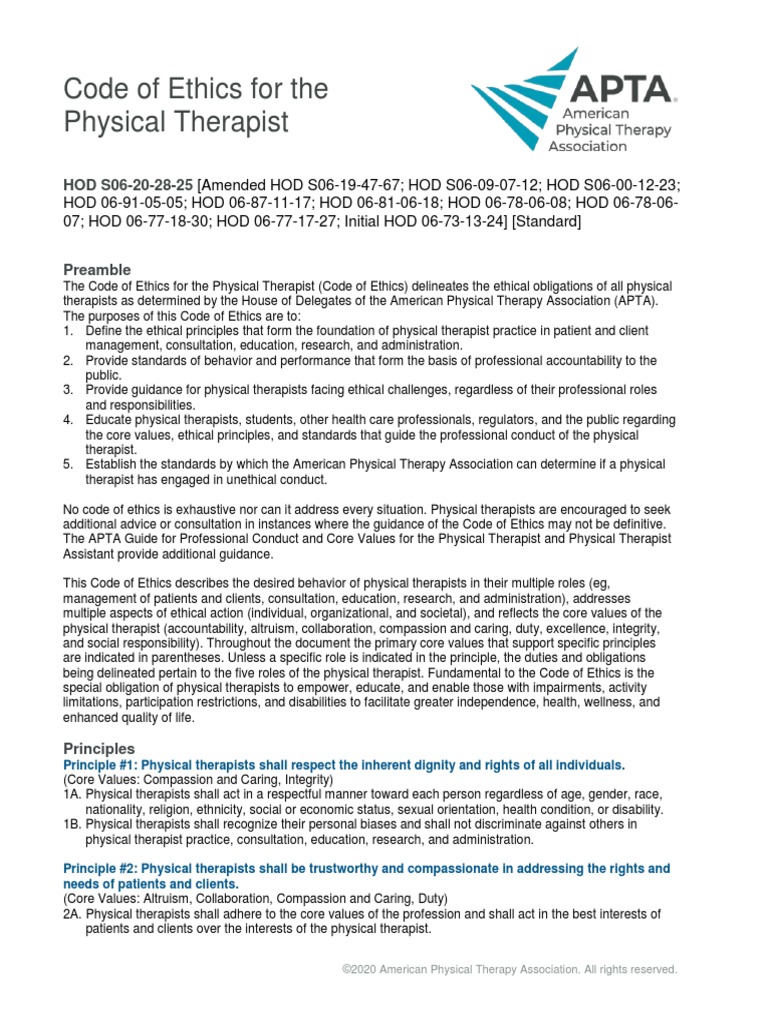 Code of Ethics For The Physical Therapist: HOD S06-20-28-25 | Download ...