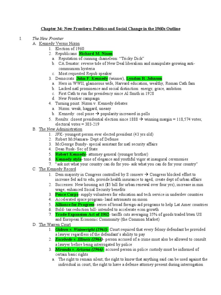 AP US Chapter 34 Outline | PDF | John F. Kennedy | Vietnam War