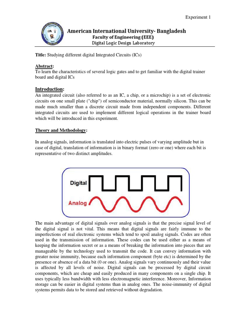 DLD - Lab - 1 | PDF | Logic Gate | Electronic Circuits