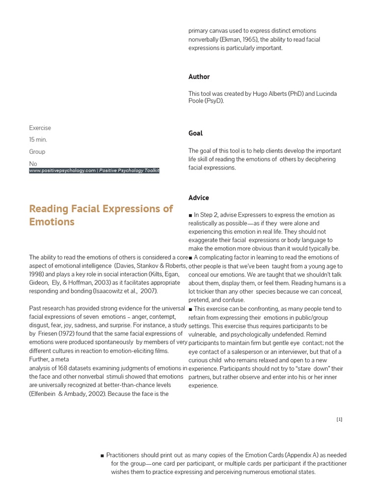 Reading Facial Expressions: An Exercise for Developing Emotional ...