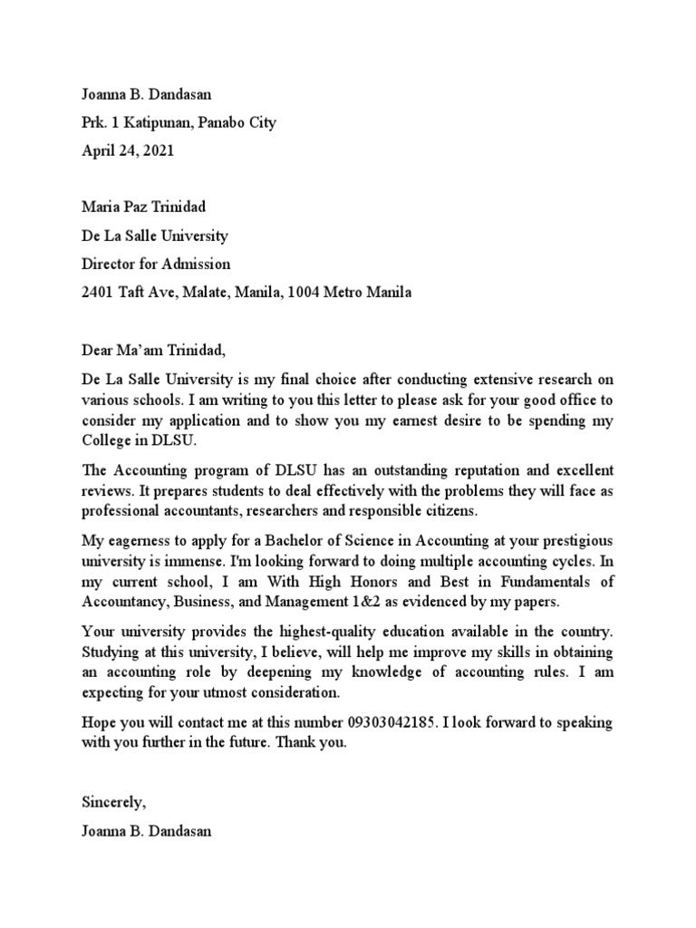 College Admission Application Letter | PDF