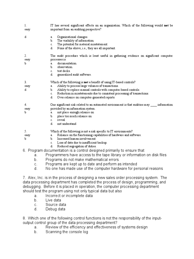 Aud Questions 02 | PDF | Audit | Input/Output