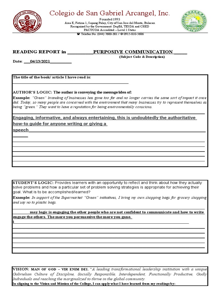 Reading Report and Learning Diary Revised 20190220 27th Anniv Revised ...