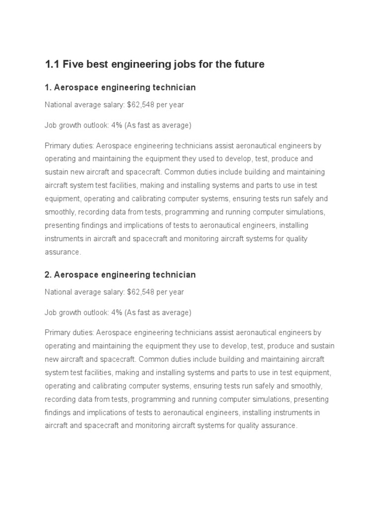 1.1 Five Best Engineering Jobs For The Future | PDF | Engineering ...