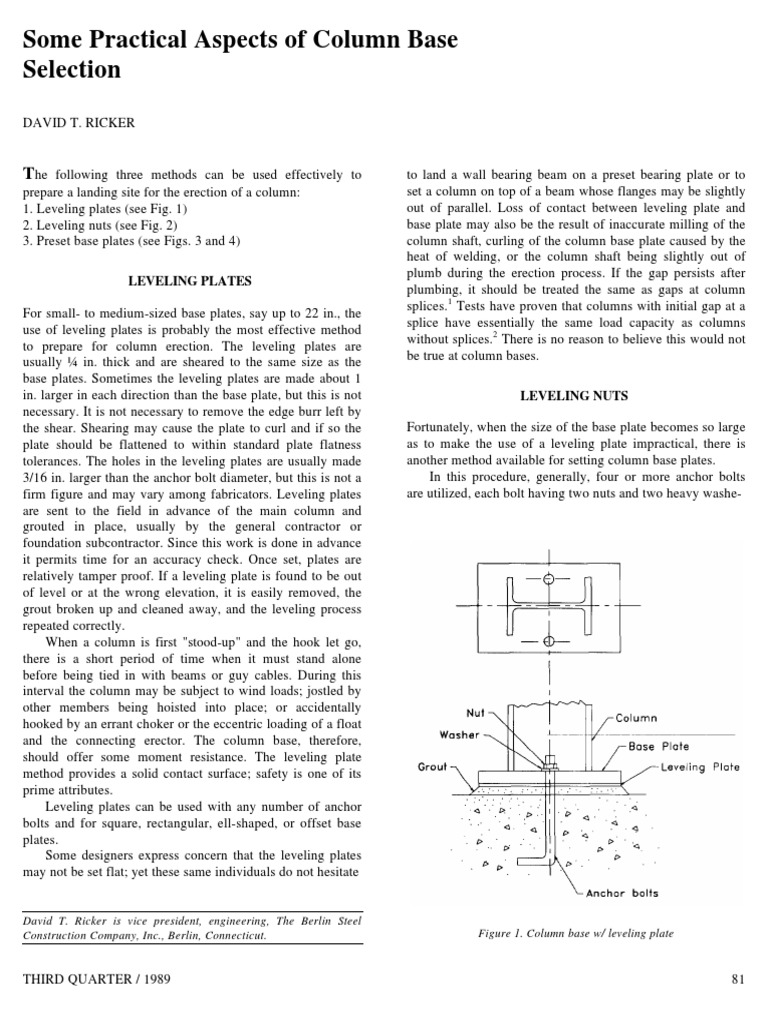 Some Practical Aspects of Column Base Selection: Leveling Plates ...