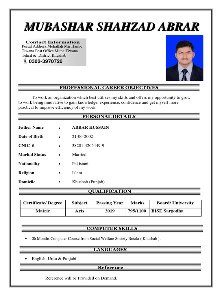 Mubashar Shahzad CV | PDF