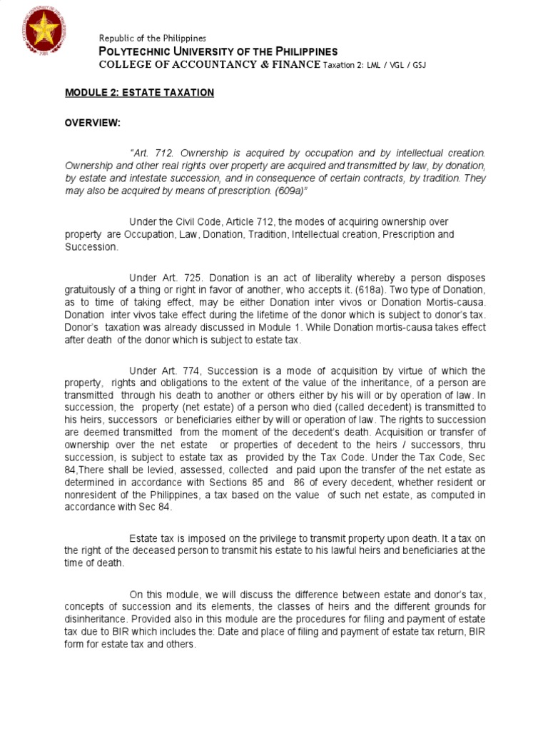 IM ACCO 20173 Business and Transfer Taxes Module 2 PDF | PDF | Estate ...