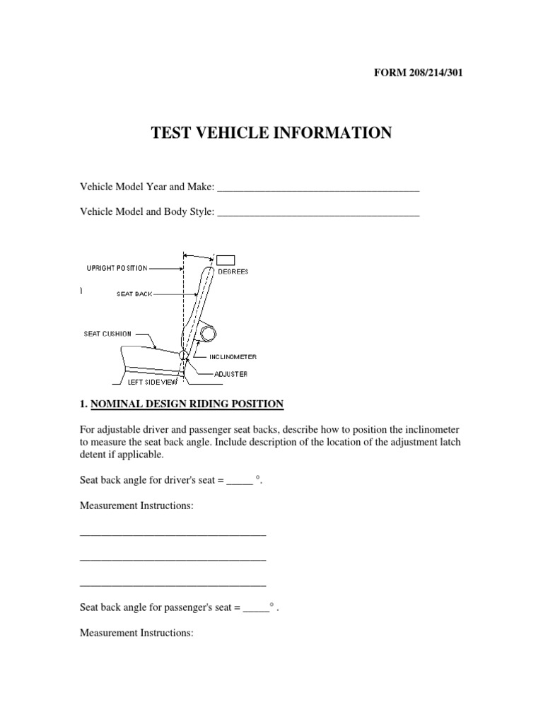 Test Vehicle Information: FORM 208/214/301 | PDF | Vehicles | Steering
