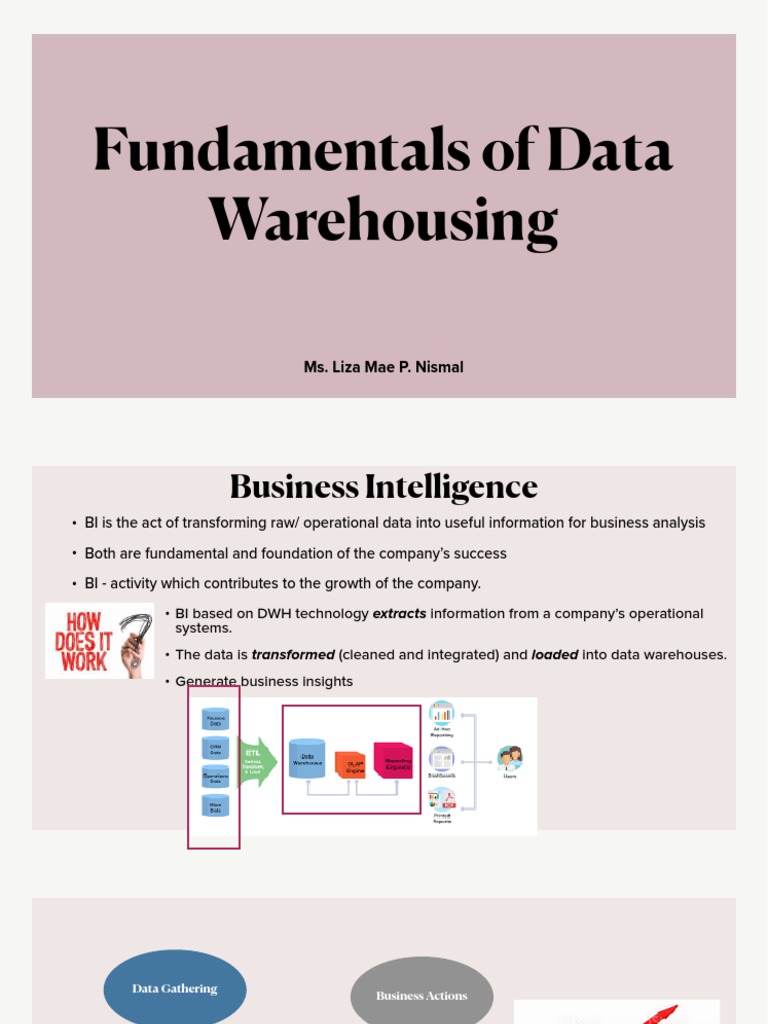 Fundamentals of Data Warehousing: Ms. Liza Mae P. Nismal | PDF | Data ...