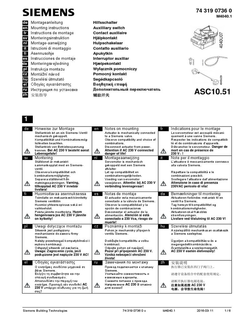 Siemens ASC10.51 Mounting Instruction XX | PDF