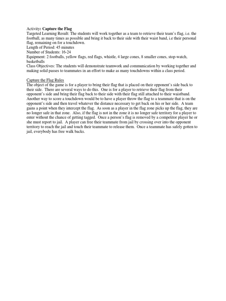 Capture The Flag Lesson Plan | PDF | Team Sports | Ball Games